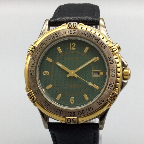 Vintage Fossil Star Master Watch Men Gold Silver Tone Green Dial New ...