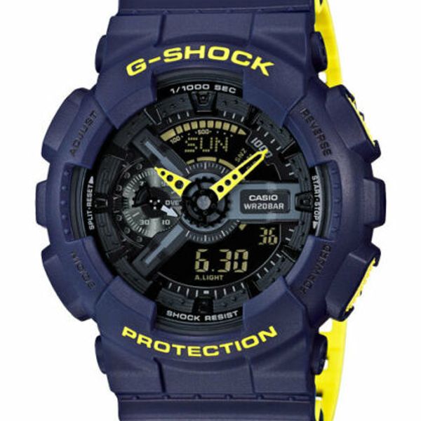 Casio GA-110LN-2A G-Shock Watch Navy Blue Neon Yellow Anti Magnetic Men ...