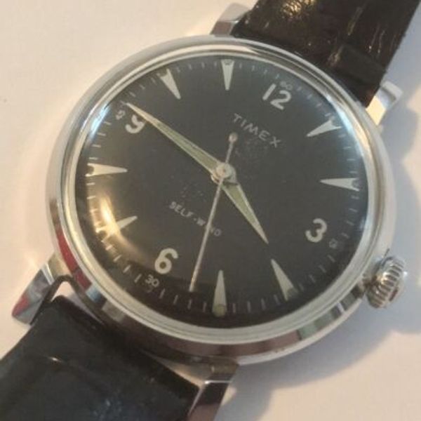 Vintage Timex Viscount Automatic Self Wind Black Dial 35mm Menâ s Watch ...
