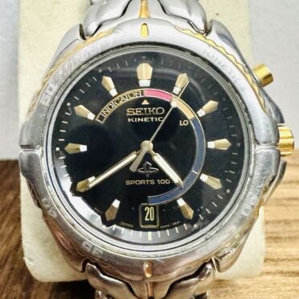 VINTAGE SEIKO KINETIC SPORTS 100 5M42-0B09 BLACK DIAL TWO-TONE. Works ...