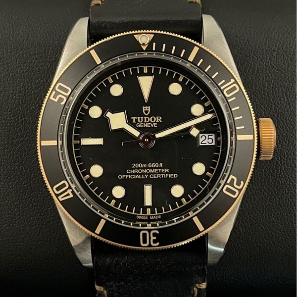 (CHEAPEST & RARE) Tudor BlackBay 41 Steel & Gold Black Dial Leather ...
