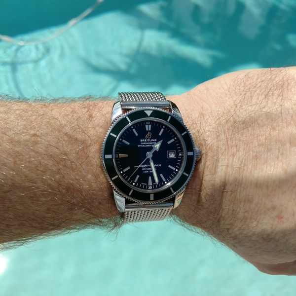 FS: Breitling Superocean Heritage 42mm Green Bezel Mesh Bracelet ...