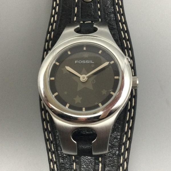 Fossil Big Tic Watch Women Silver Tone Star Animation Leather Band New ...
