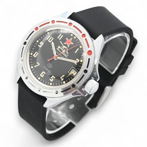 VINTAGE VOSTOK AMPHIBIA SPECIAL BLACK TANK DIAL WRISTWATCH STAINLESS ...