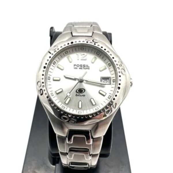 Fossil AM-3573 Watch Blue All Silver Date Indicator WR100M All ...