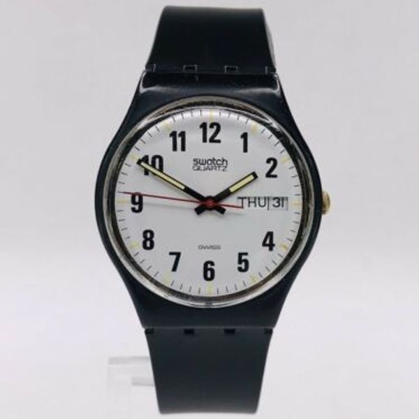 Classic Swatch Watch Black 6213P - White Dial - Day/Date- New Battery ...
