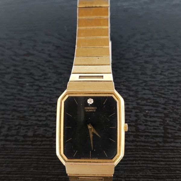 Vintage Seiko Watch Men Gold Tone Black Dial Rectangle 5Y30-5B89 New Battery | WatchCharts ...