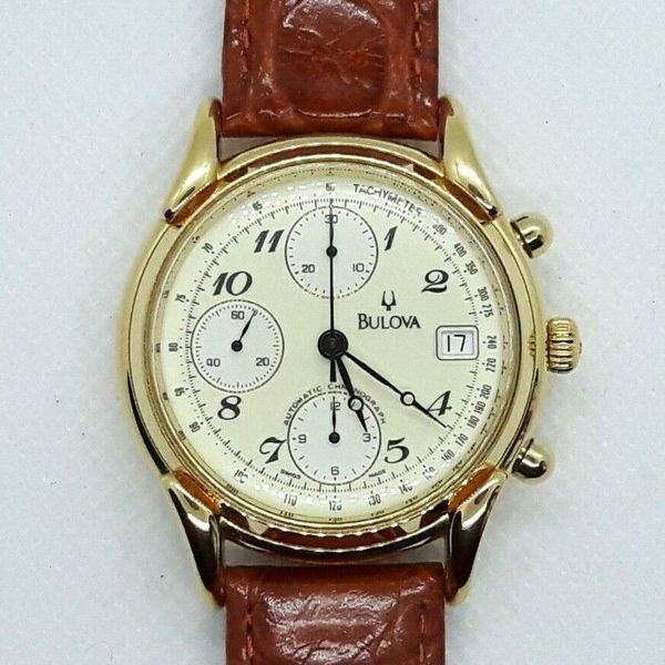 18ct Gold Plated Bulova Chronograph Automatic men's watch Mov-Valjoux ...