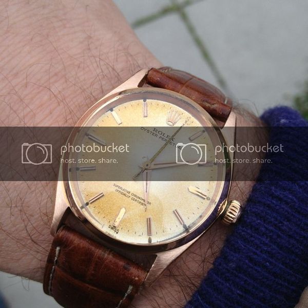 F.s. Rolex 1002 Oyster perpetual Pink Gold patina dial | WatchCharts ...