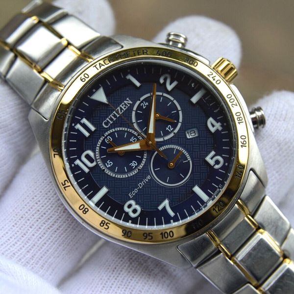 Citizen Eco Drive Chronograph Solar Power Mens Blue Dial Two Tone ...