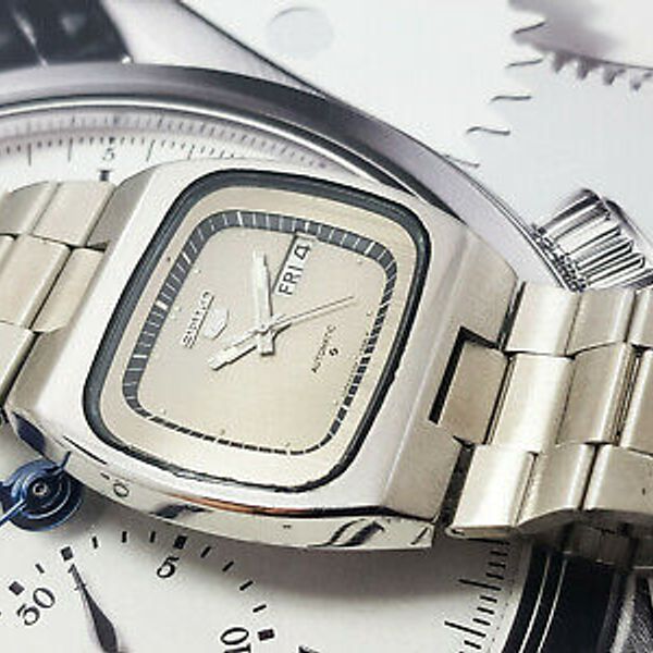 VINTAGE SEIKO 6309-5080 HUGE TV CASE AUTOMATIC MEN'S WATCH SILVER DIAL ...