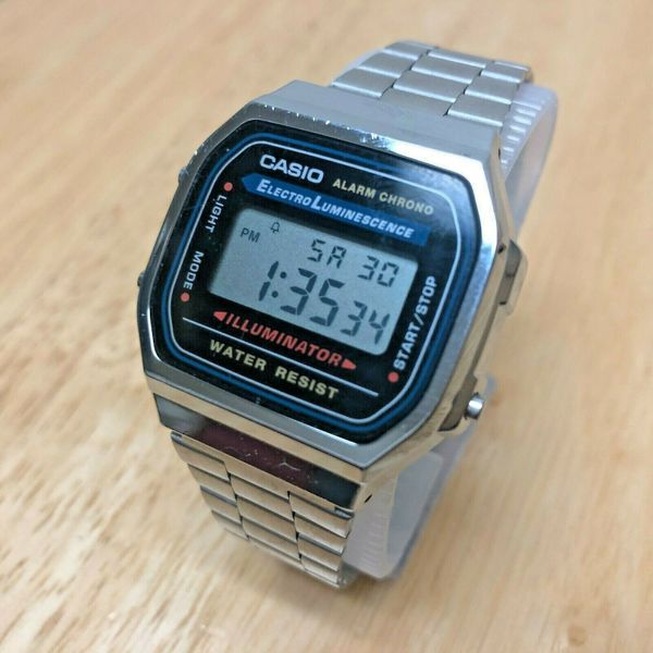 Vintage Casio A168 Mens Silver LCD Digital Alarm Chrono Watch Hours~New ...