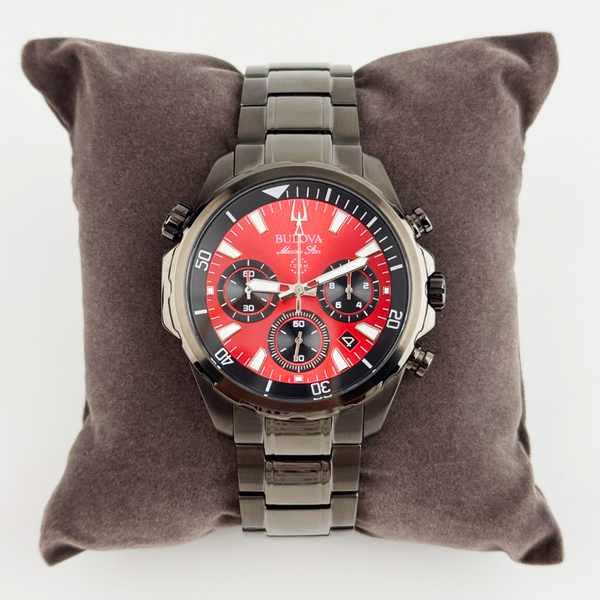 Bulova 98B350 Marine Star Red Dial Gray Band Chronograph Men's Quartz ...
