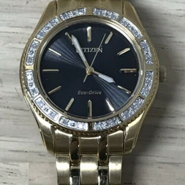 Citizen Eco-Drive Women's Wrist Watch E031-5097312 Black Gold Diamond ...