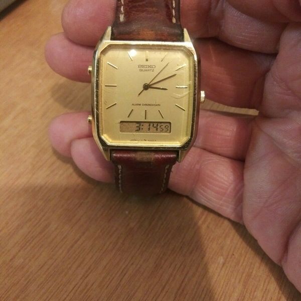 1986 Seiko H601-5000 Gold Tone Men's Digital LCD Alarm Chronograph ...