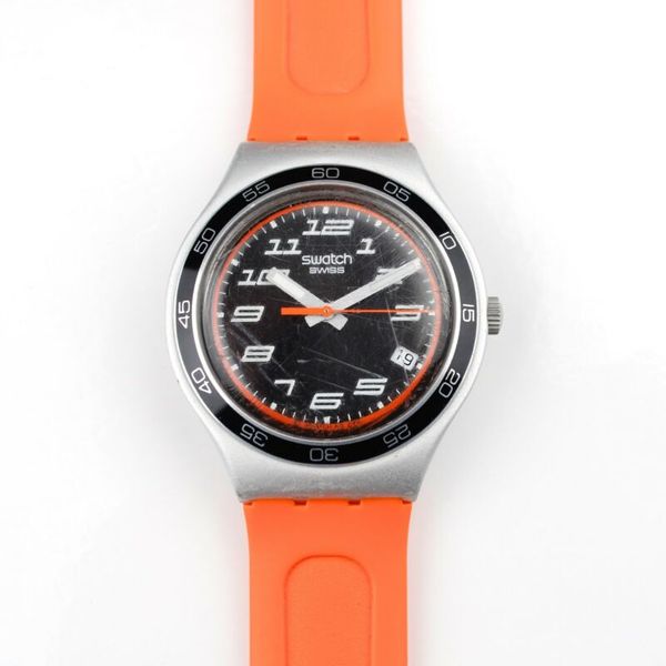 2007 Swatch Irony Big JUNGLE JOY watch w/ Date YGS4029 Orange Black ...