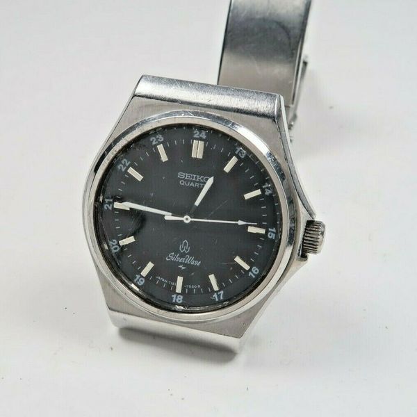 Vintage SEIKO QUARTZ SILVERWAVE 7121-7020 Black Dial STAINLESS Mens ...