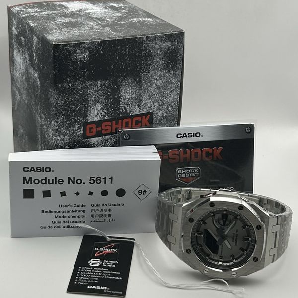 Custom Casio G Shock GA2100 Casioak Silver AP Royal Oak Mod Watch Steel ...