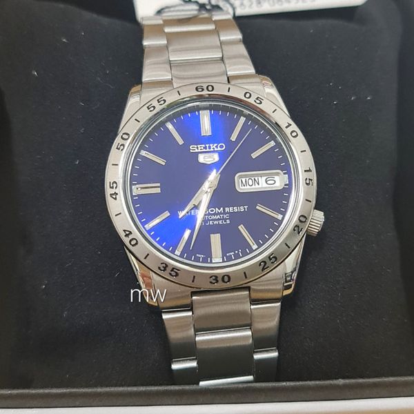 Seiko 5 automatic blue dial stainless steel day date analog men's watch ...