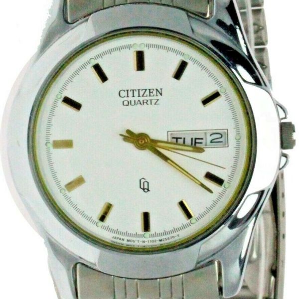 New Citizen Round Quartz Watch White Face S Steel Day Date Water R ...