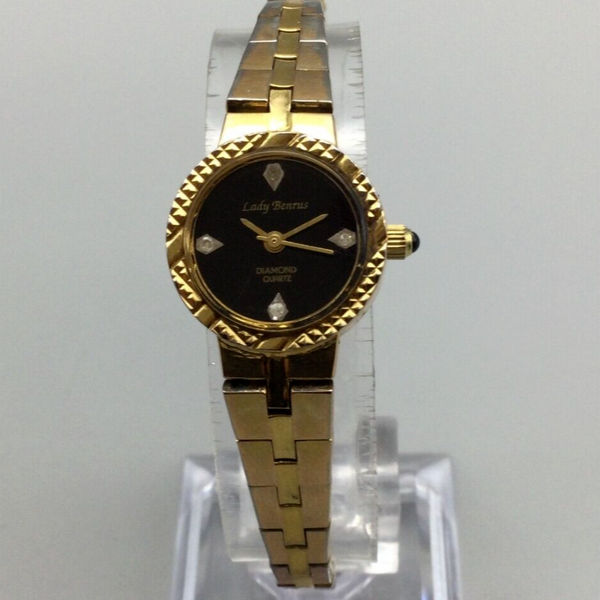 Vintage Lady Benrus Watch Women Gold Tone Diamond Accent Round New ...