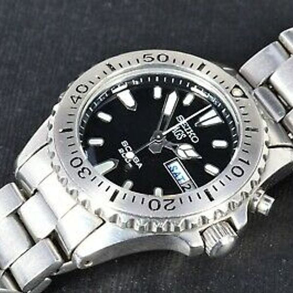 Seiko 5M43-0C50 SBBW055 Black dial Scuba 200m Diver Kinetic Stainless ...