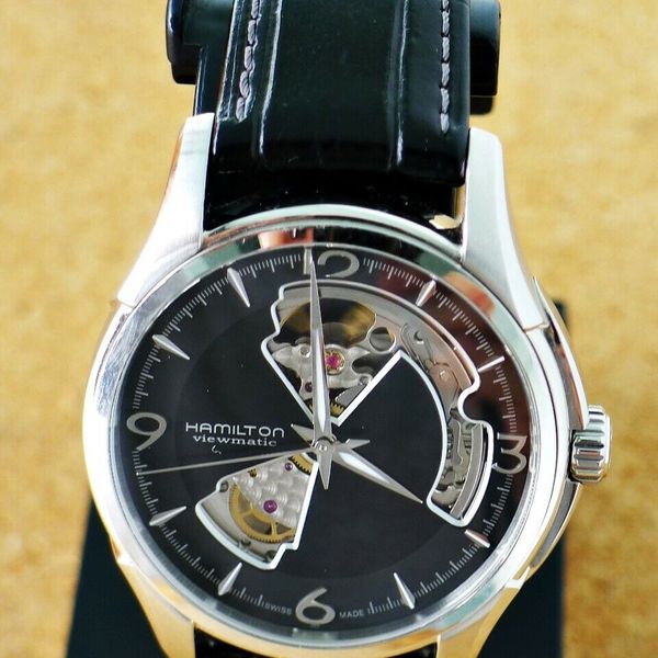 MEN'S BLACK HAMILTON VIEWMATIC JAZZMASTER OPEN HEART AUTOMATIC WATCH ...