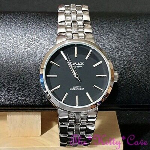 OMAX Classic Swiss Seiko Movement Steel Silver & Black Sport Watch ...