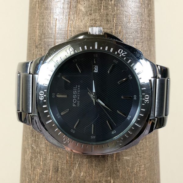 Fossil Blue Men AM-3926 Diver Date Silver Tone Quartz Analog 40mm Watch ...