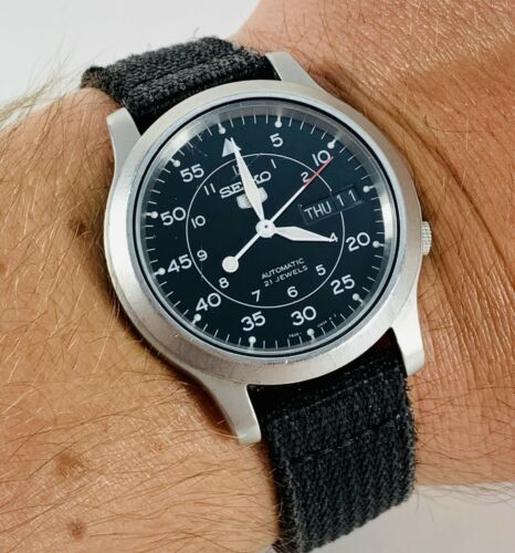 SEIKO SNK809K2 AUTOMATIC military WATCH (CAL.7S26C) Black face nylon ...
