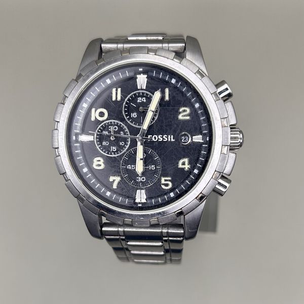 Fossil Men's Dean Black Dial Stainless Steel Quartz 45mm Watch 45mm ...