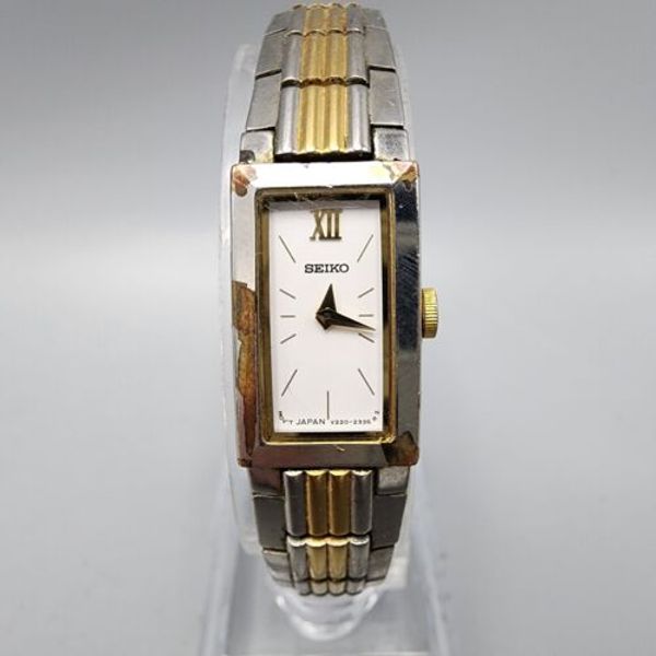Vintage Seiko Watch Women Two Tone White Dial 13mm Rectangle New ...