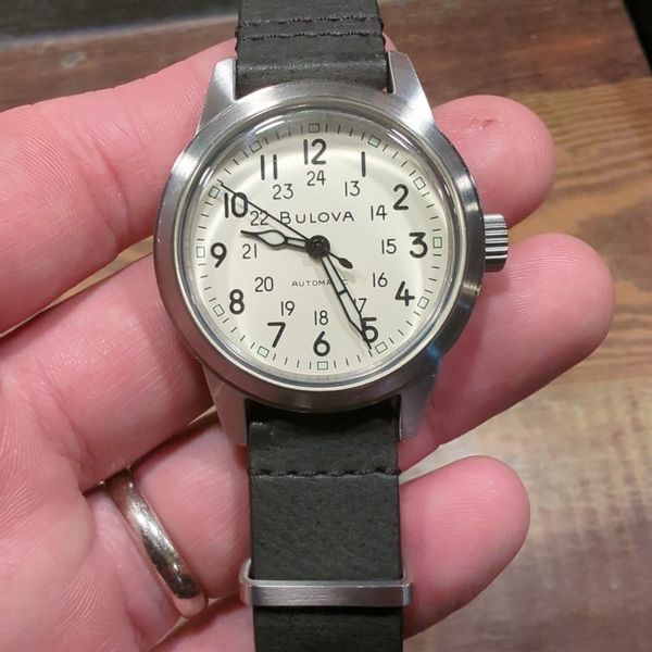 Bulova 96A246 Men's Classic Hack Watch Automatic Ivory Dial Black ...