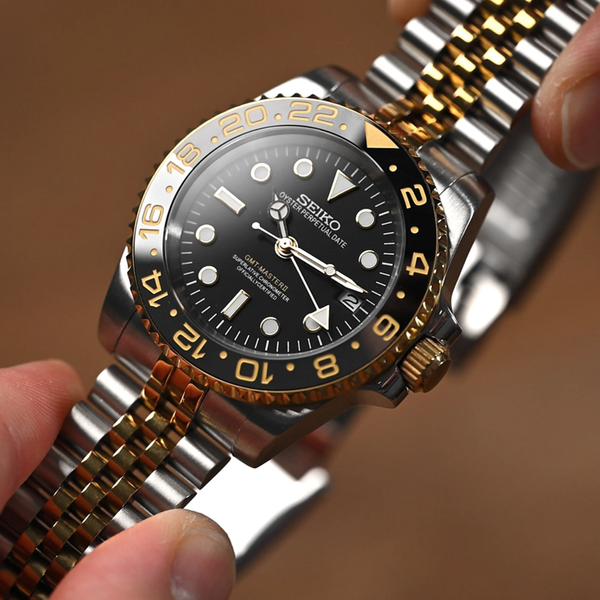 Two Tone Seiko GMT Mod Gold/Silver - TIVORA | WatchCharts Marketplace
