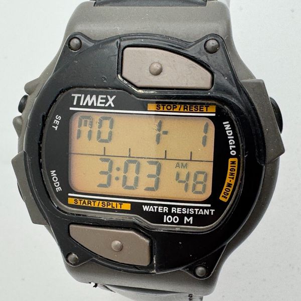 VTG Timex Digital Quartz Watch Stealth Men Black Green Alarm Chrono New ...
