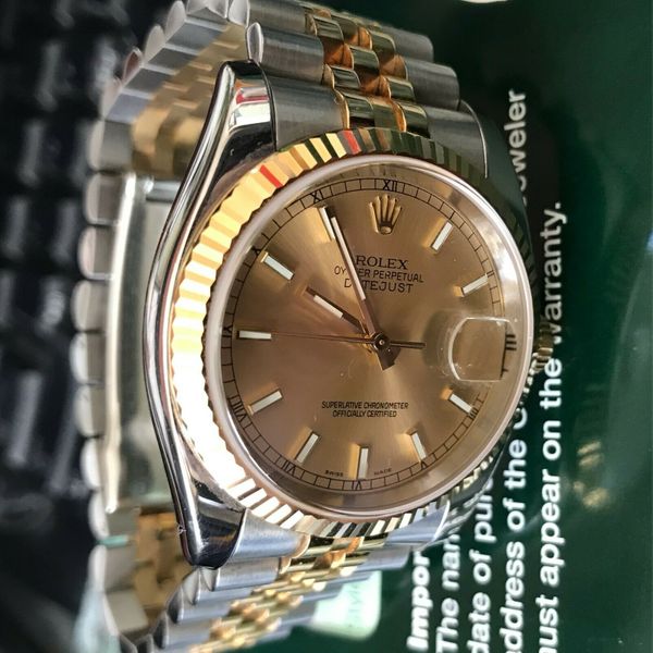 Rolex 18K Gold/Stainless Steel Datejust 116233 Gold index 36MM Box and ...