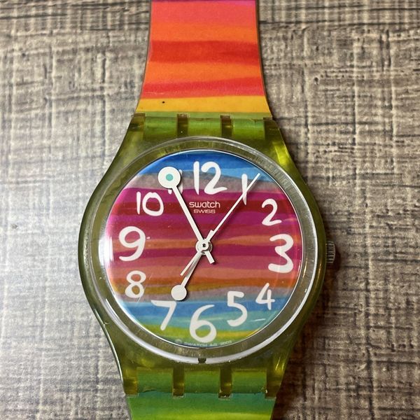 Vintage 2003 Swatch GS124 Color the Sky Rainbow Stripe Watch New ...