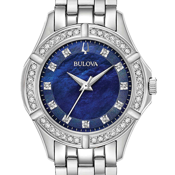 Bulova - Blue Mother-of-Pearl, Diamond Accented Stainless Women's Watch ...
