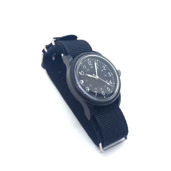 Daiso New Military Watch Wristwatch Hattori Seiko Movement Japan Black ...