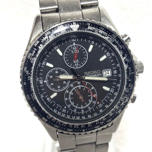 Seiko Flightmaster Pilot 7T92-0CF0 Quartz Chronograph Black Dial [ N ...