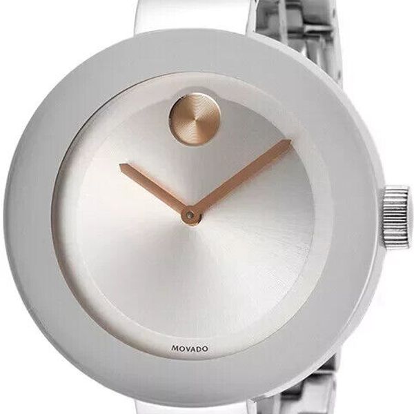 Movado Bold Silver Dial Stainless Steel Woman's Bangle Watch 3600194 ...