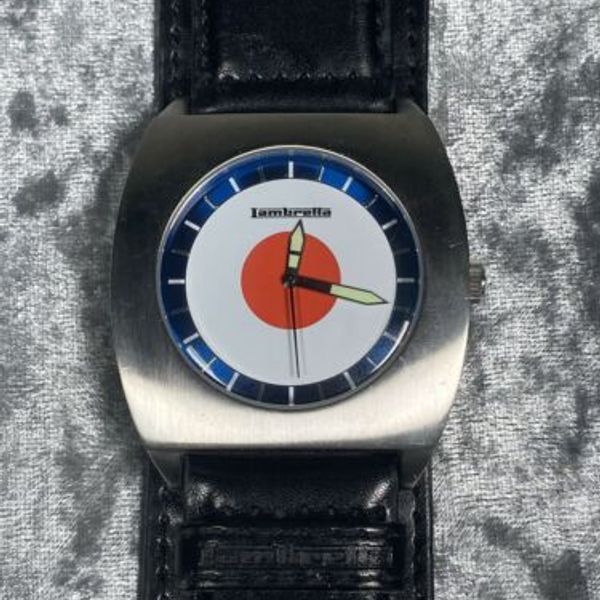 Lambretta Longoni Stainless Steel Mens Target Design Black Leather ...