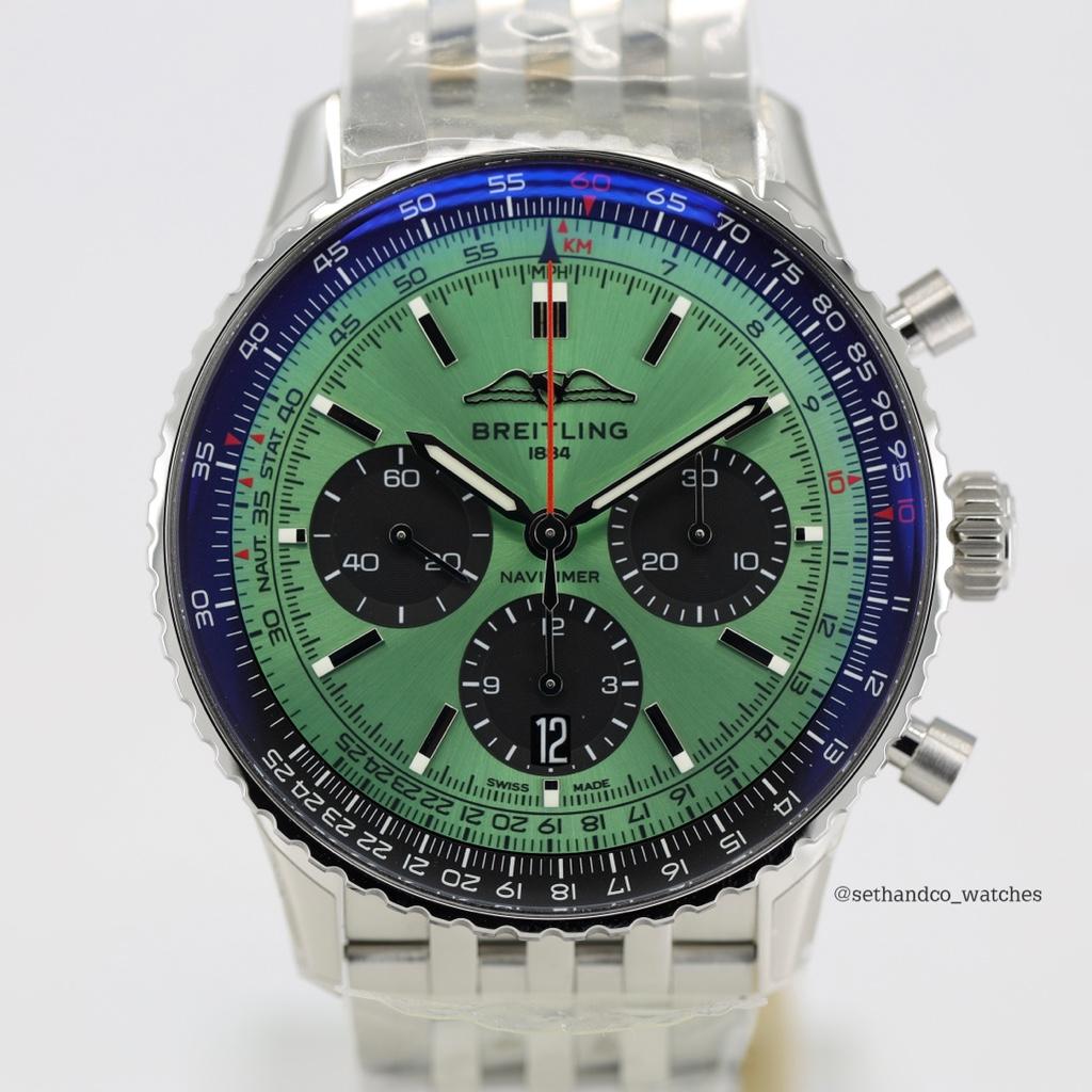 FS: BNIB Breitling Navitimer B01 Chronograph 43 Mint Green on Steel ...