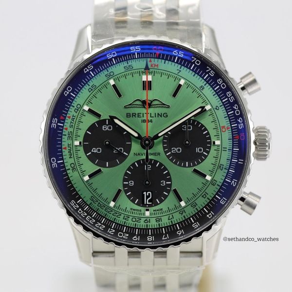 FS: BNIB Breitling Navitimer B01 Chronograph 43 Mint Green on Steel ...