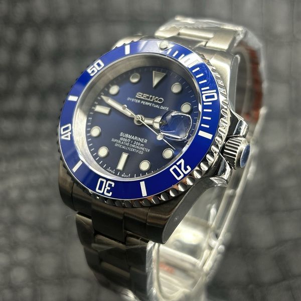 Seiko Mod Blue Smurf Submariner Oyster Stainless Steel Nh35a ...