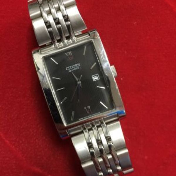 Men's Citizen Quartz 1012-S020824 Stainless St Black Dial Rectangular Watch | WatchCharts ...