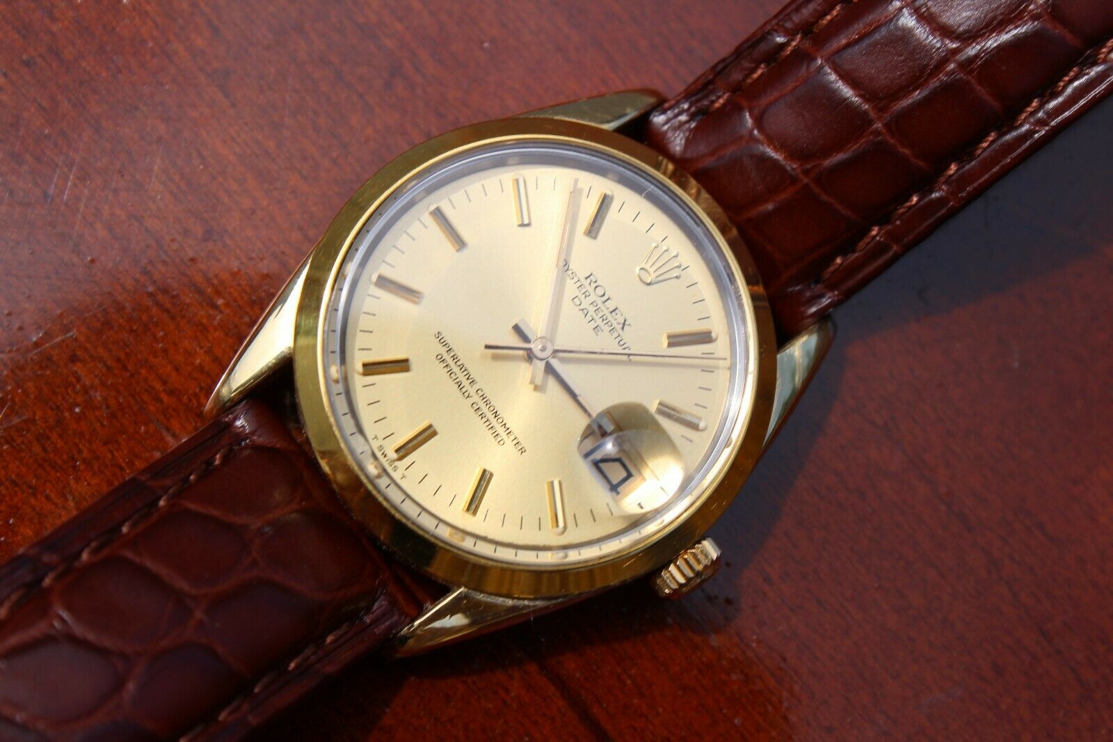 Rolex Oyster Perpetual Date Auto Gold Plated Mens Watch 15505 | WatchCharts