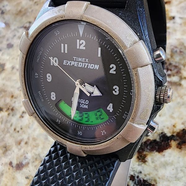 Mens Timex Expedition Watch Dual Time, Indiglo 40mm Case, New battery ...
