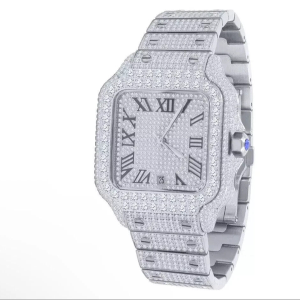Iced out Cartier watch Luxury Moissanite Lab Stimulated VVS Diamonds ...