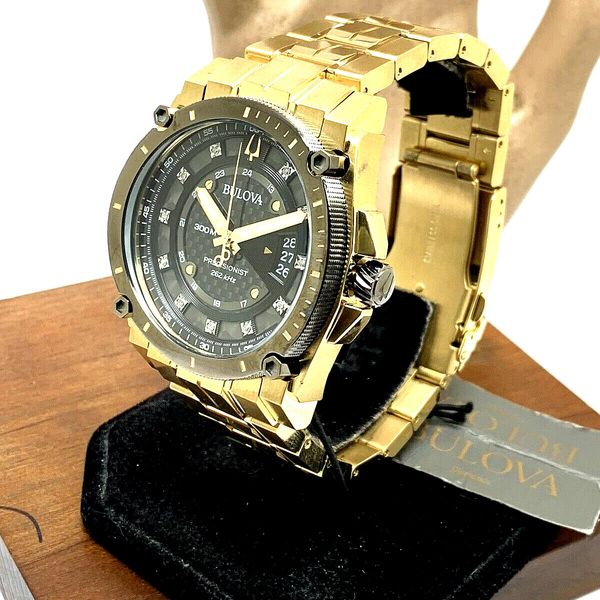 Bulova Precisionist Men's Watch 98D156 Diamond Accent Gold Tone ...